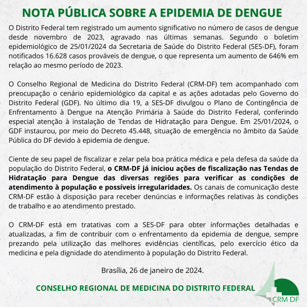 Nota Pública sobre a Epidemia de Dengue | Portal Médico